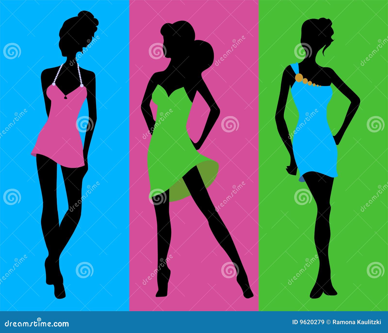 Three models stock vector. Illustration of figure, young - 9620279