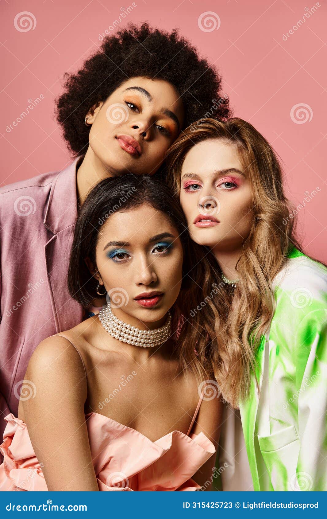 Three Models of Different Ethnicities Posing Stock Image - Image of ...