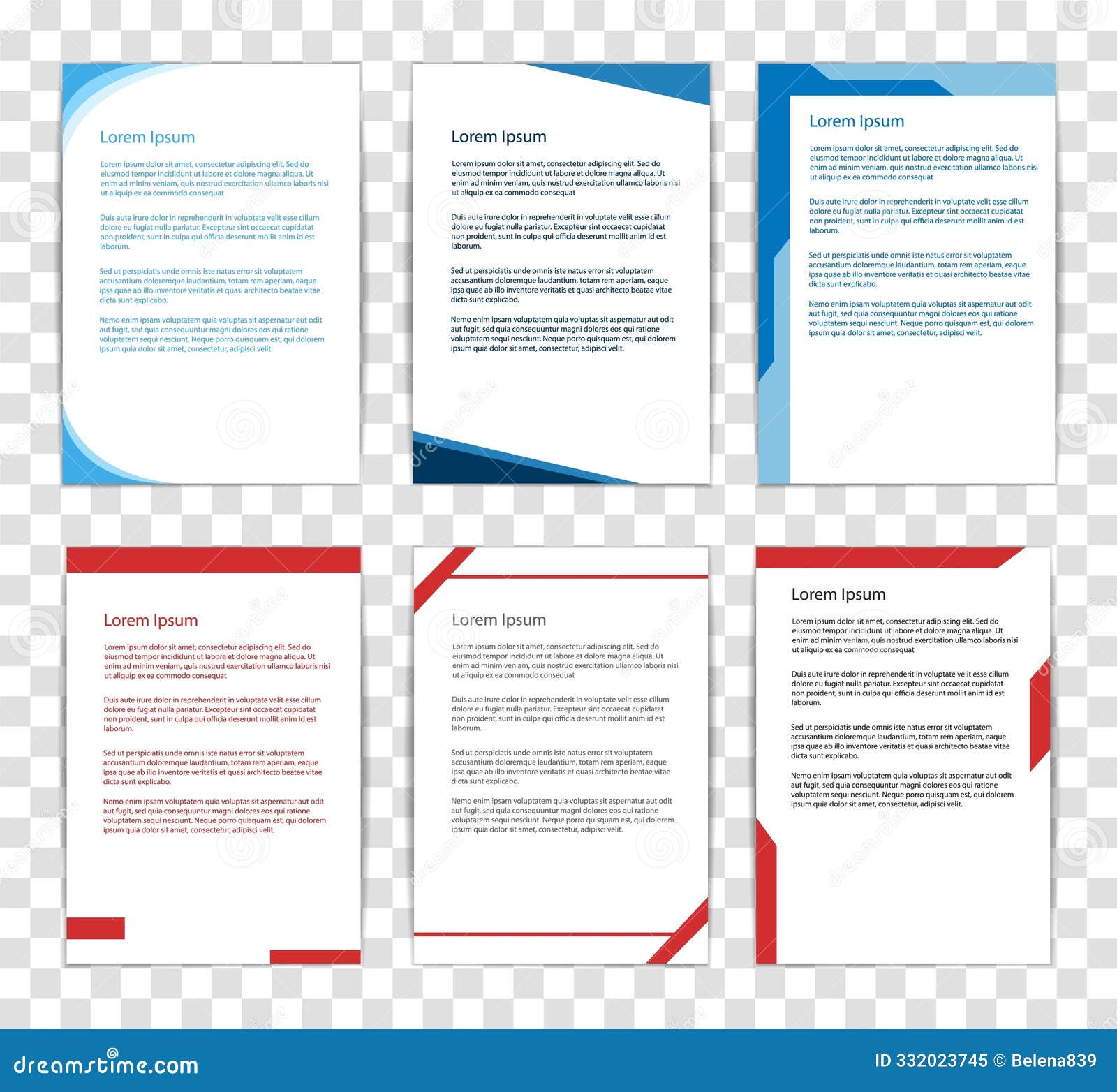 Three Modern Document Templates with Red and Blue Accents. Each ...
