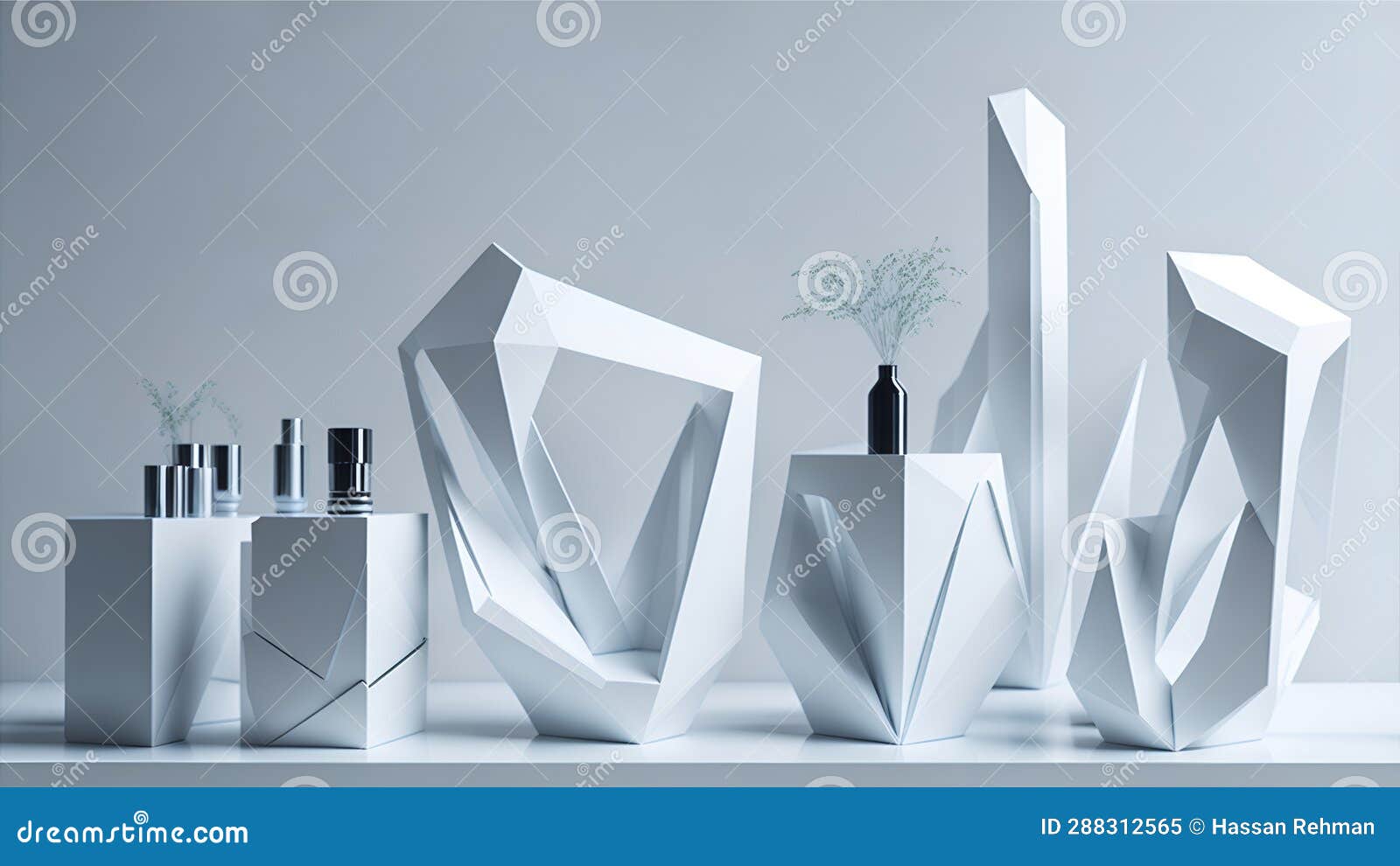 Three Modern Glossy White Geometric Shape Podium Table. Ai Generated ...