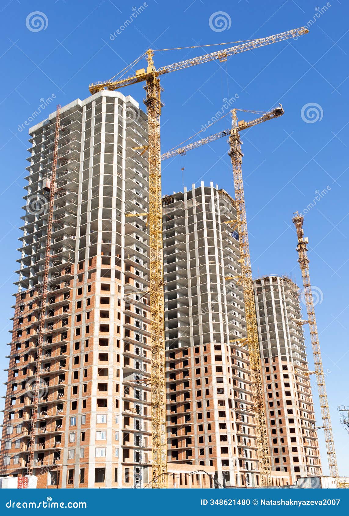Three Modern High-rise Panel New Building Under Construction and Three ...