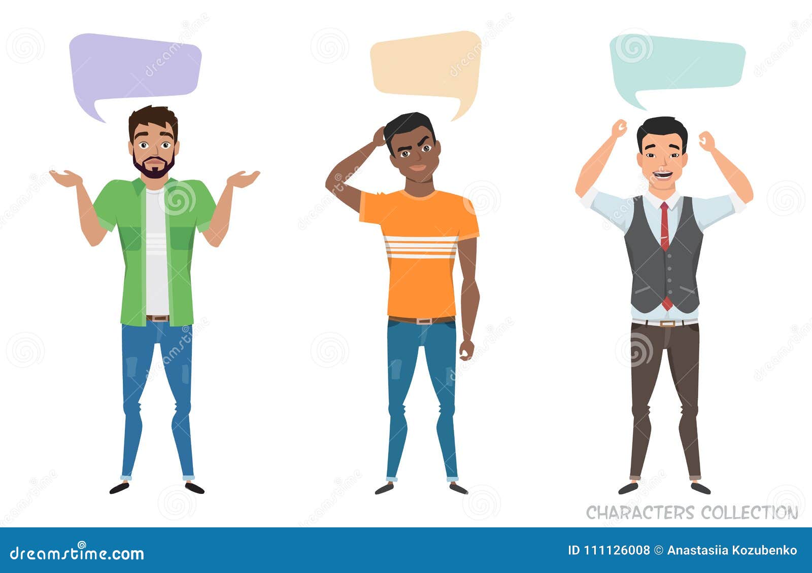 Three Modern Multiracial Men Communicate. Dialog Bubble for ...