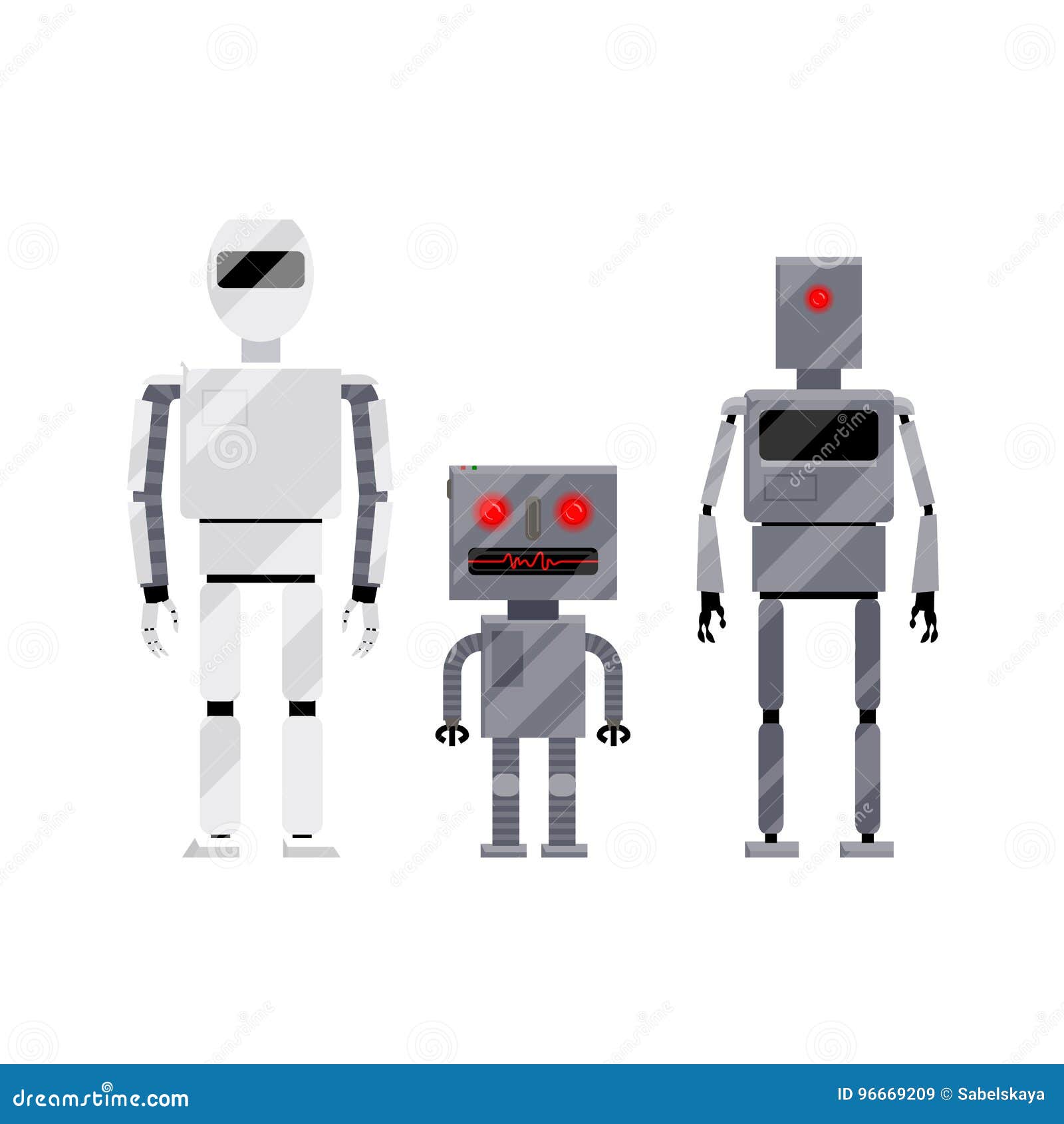Three Modern and Retro Style Robot Characters Stock Vector ...