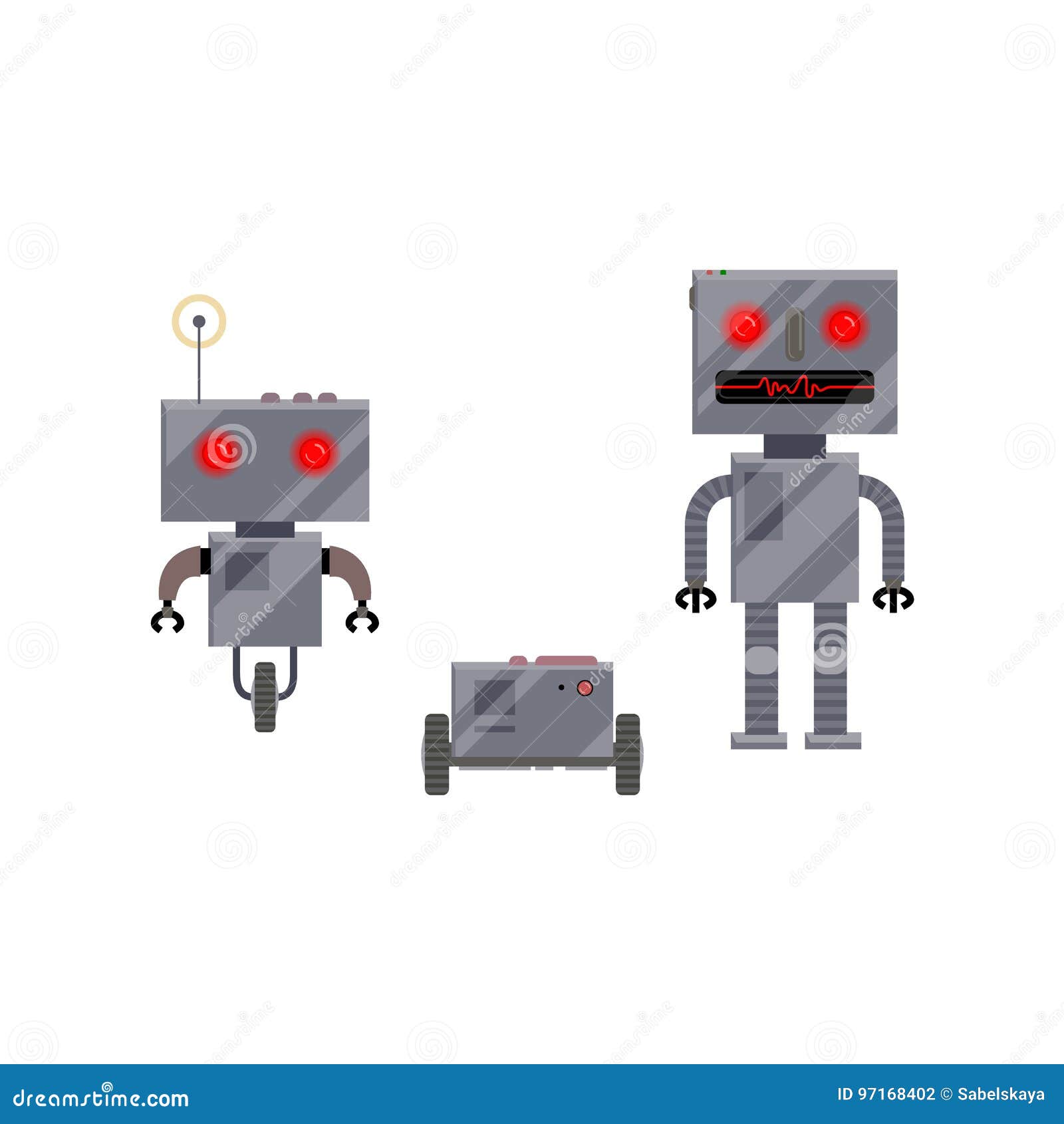 Three Modern and Retro Style Robot Characters Stock Vector ...
