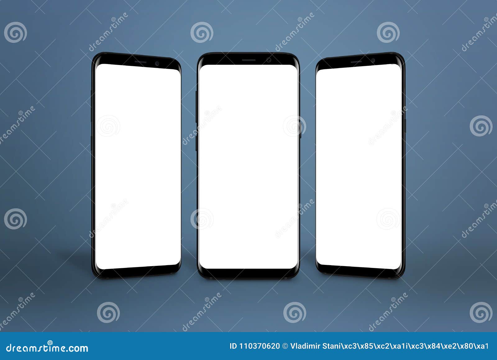 Three Modern Smartphones with Round Edges and Isolated Screen for ...