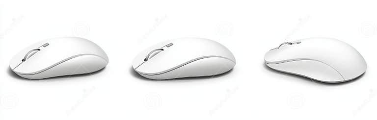 Three Modern White Computer Mice with Clean, Minimalistic Designs. Each ...