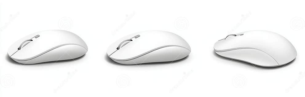 Three Modern White Computer Mice with Clean, Minimalistic Designs. Each ...