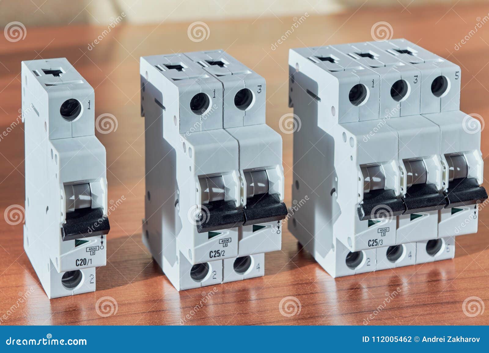 Two-pole Modular Circuit Breaker Is On The Table, Front View. Royalty ...