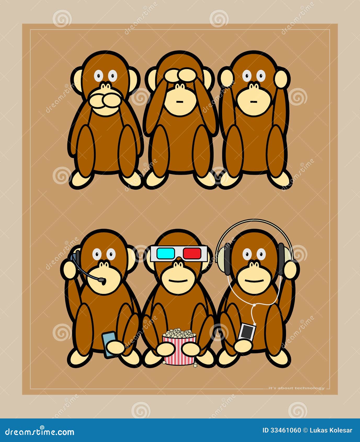 Three monkeys stock vector. Illustration of three, funny - 33461060