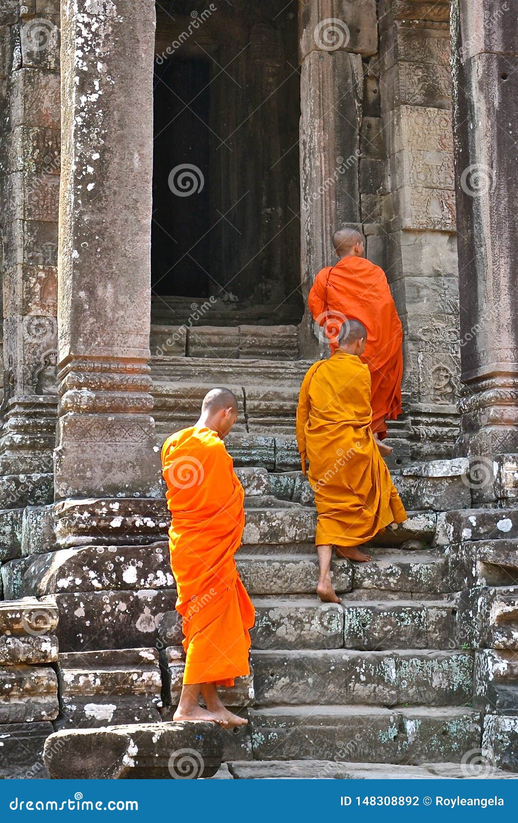 Three Monks Walking into the Temple Editorial Photography - Image of ...