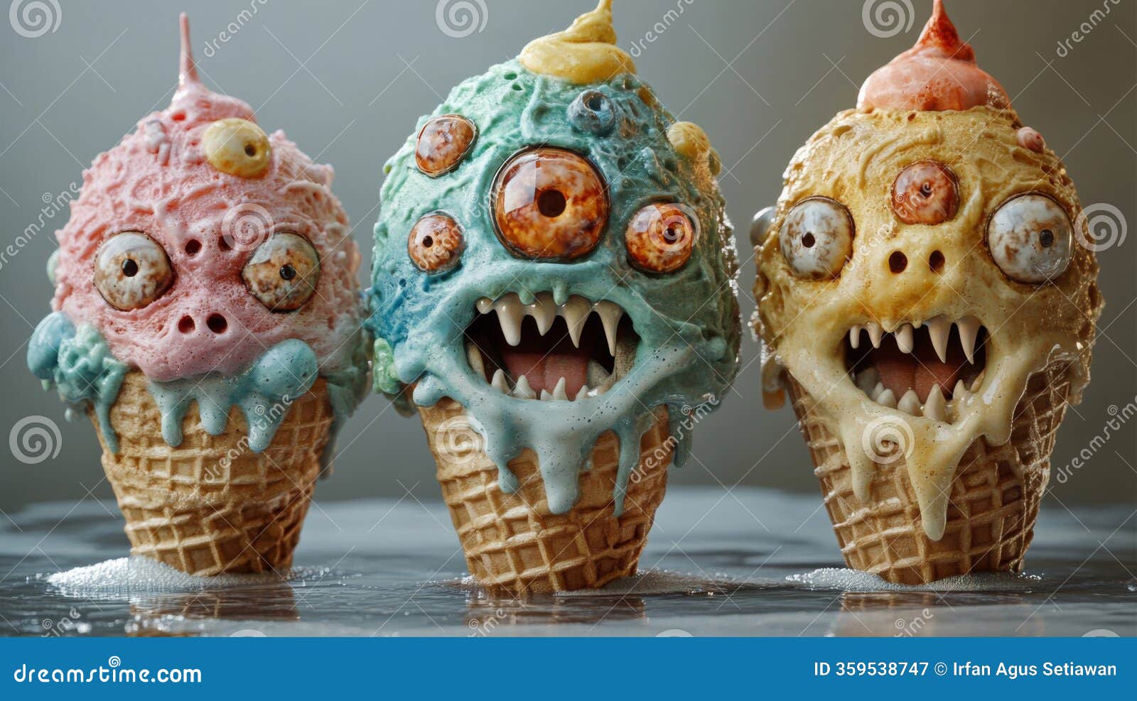 Three Monster Ice Cream Cones Stock Illustration - Illustration of ...