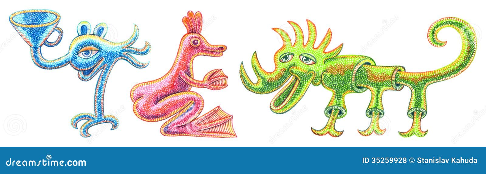 Three monsters stock illustration. Illustration of drawing - 35259928