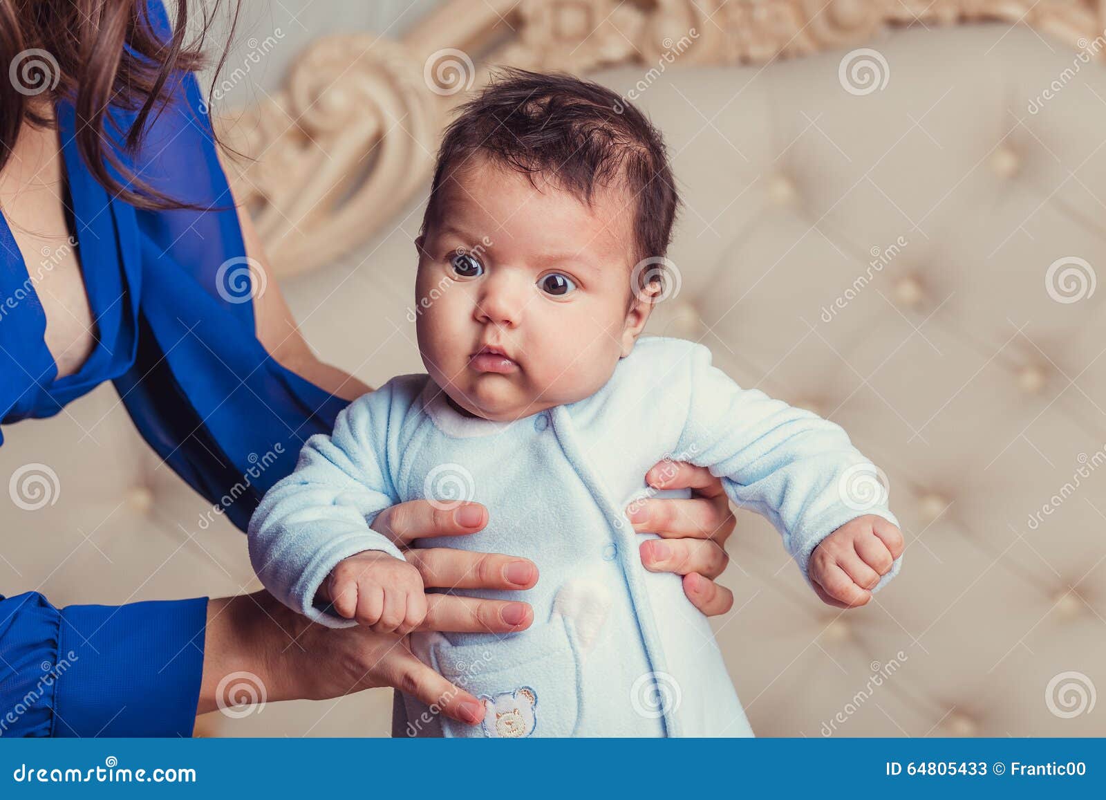 Three Month Old Baby in the Hands of Mother Closeup Stock Image - Image ...