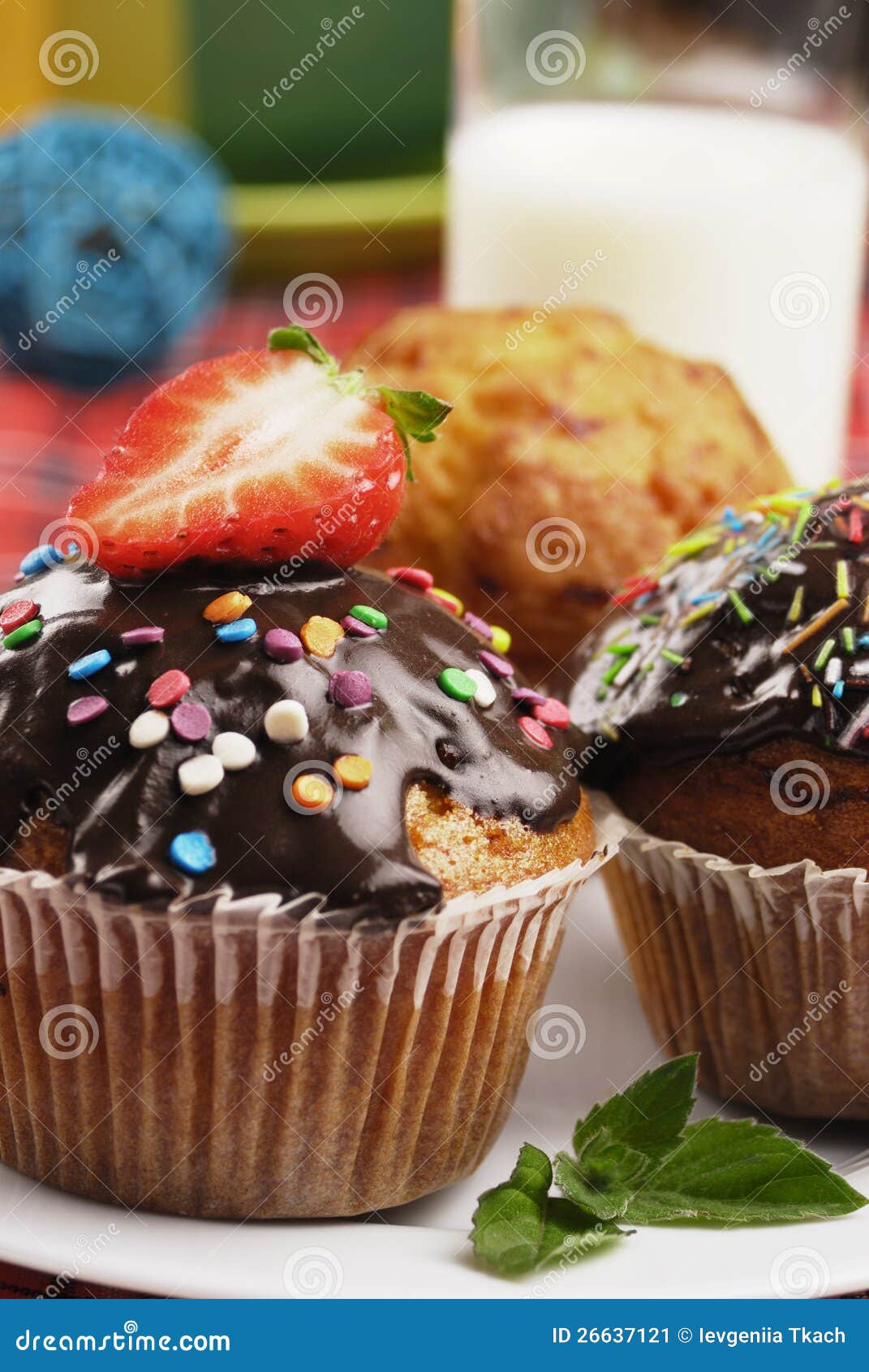 Three muffins stock image. Image of tasty, plate, colorful - 26637121