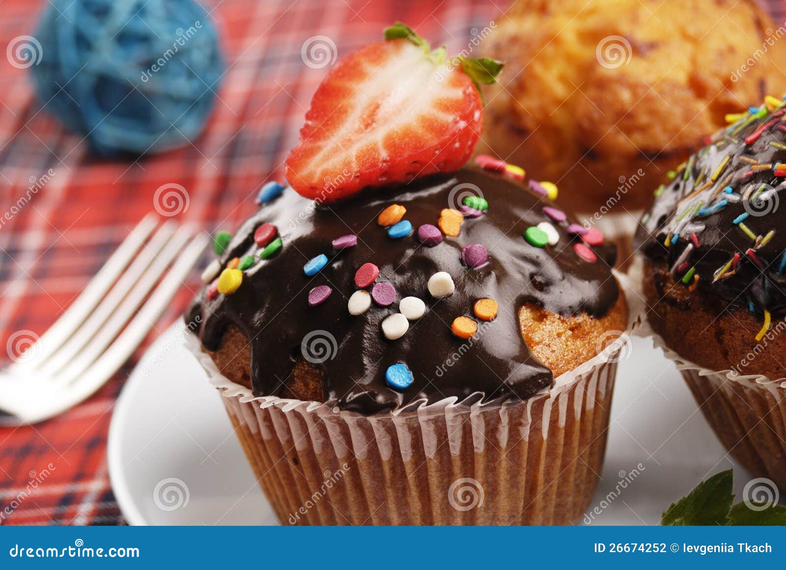 Three muffins stock photo. Image of sprinkles, treat - 26674252