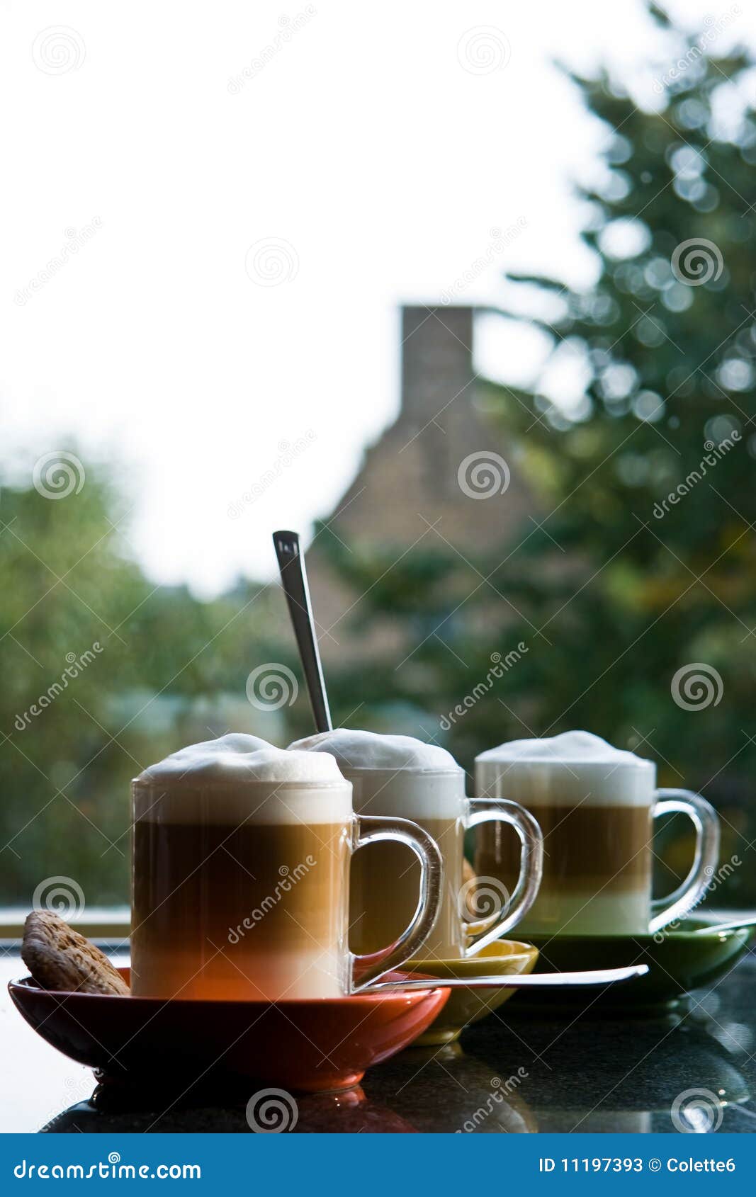 Three Mugs with Coffee and Cream - Vertical Stock Image - Image of ...