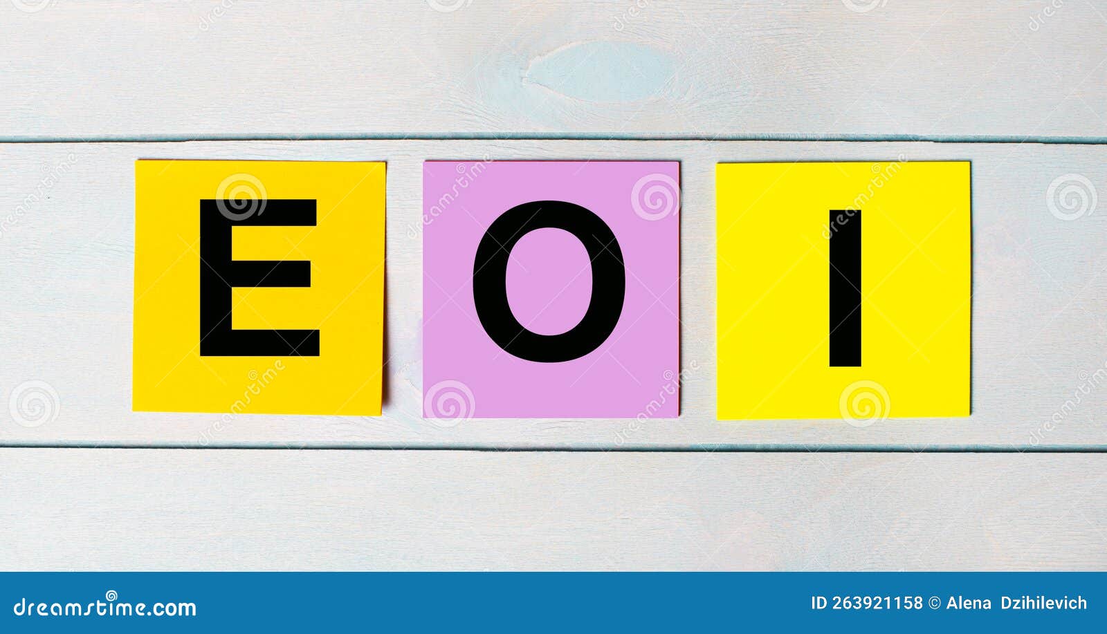 Three Multi-colored Paper Stickers with EOI Expression of Interest Text ...