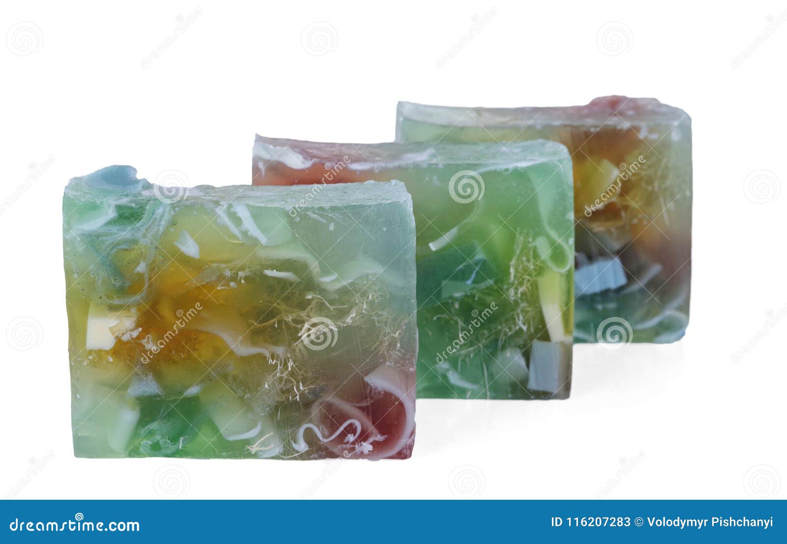 Three Multi-colored Pieces of Handmade Soap Isolated on White ...