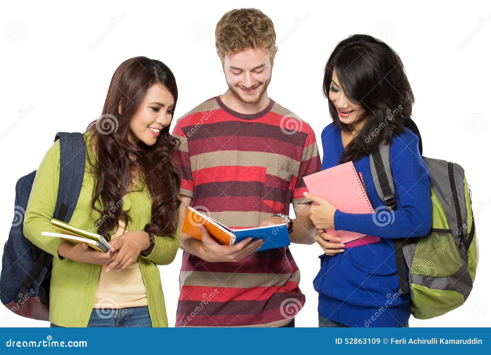 Three Multicultural Student, Studying Together Stock Image - Image of ...