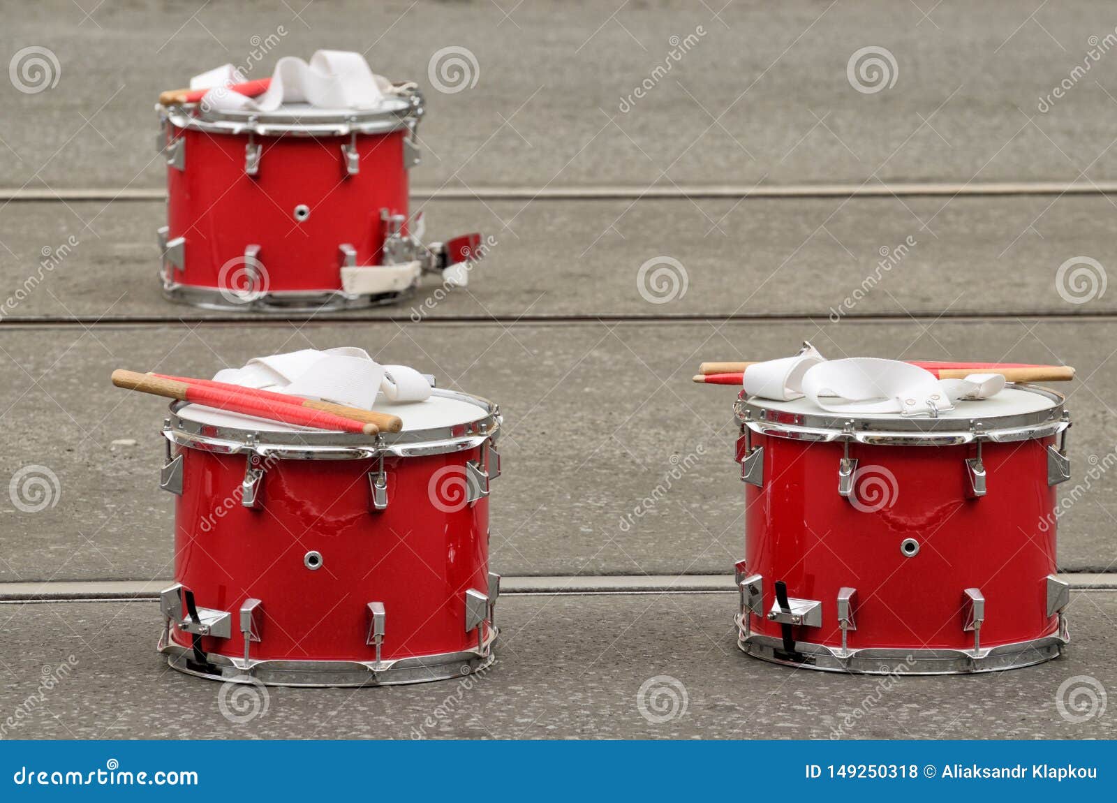 Three Musical Drums of Red Color Stock Photo - Image of tune, drumstick ...