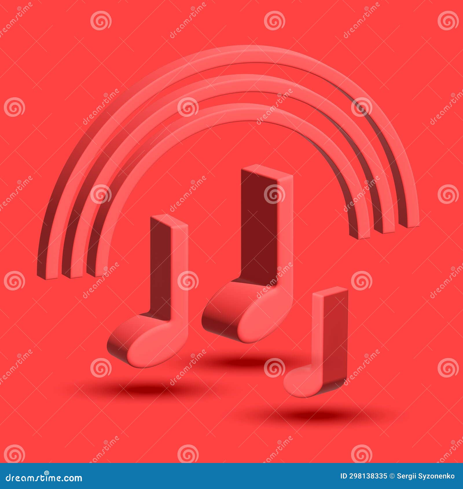 Three Musical Notes with Circular Sound Wave, Vector 3d Isometric ...