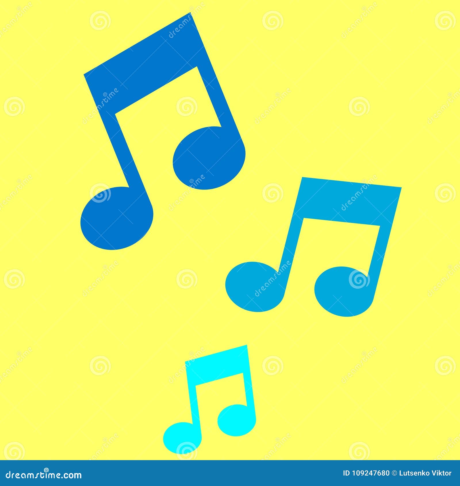 Three Musical Notes on Yellow Background Stock Illustration ...