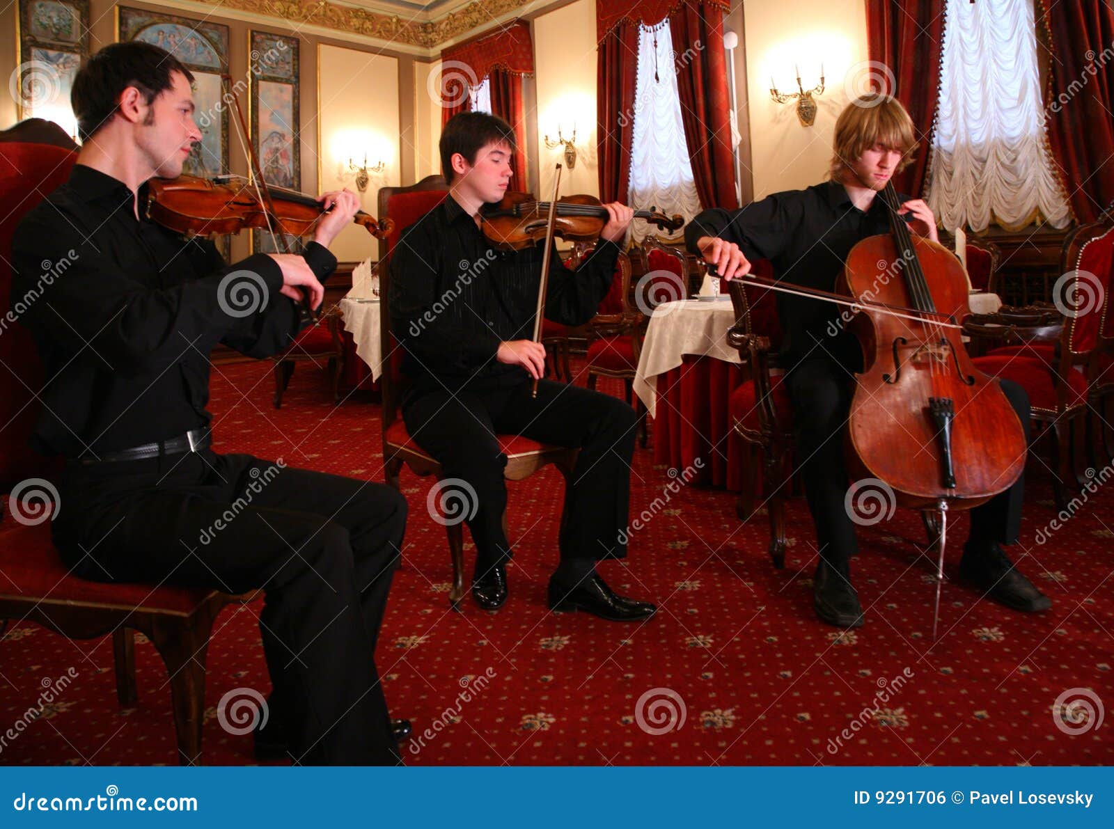 Three Musicians in Restaurant Stock Photo - Image of classical, chamber ...