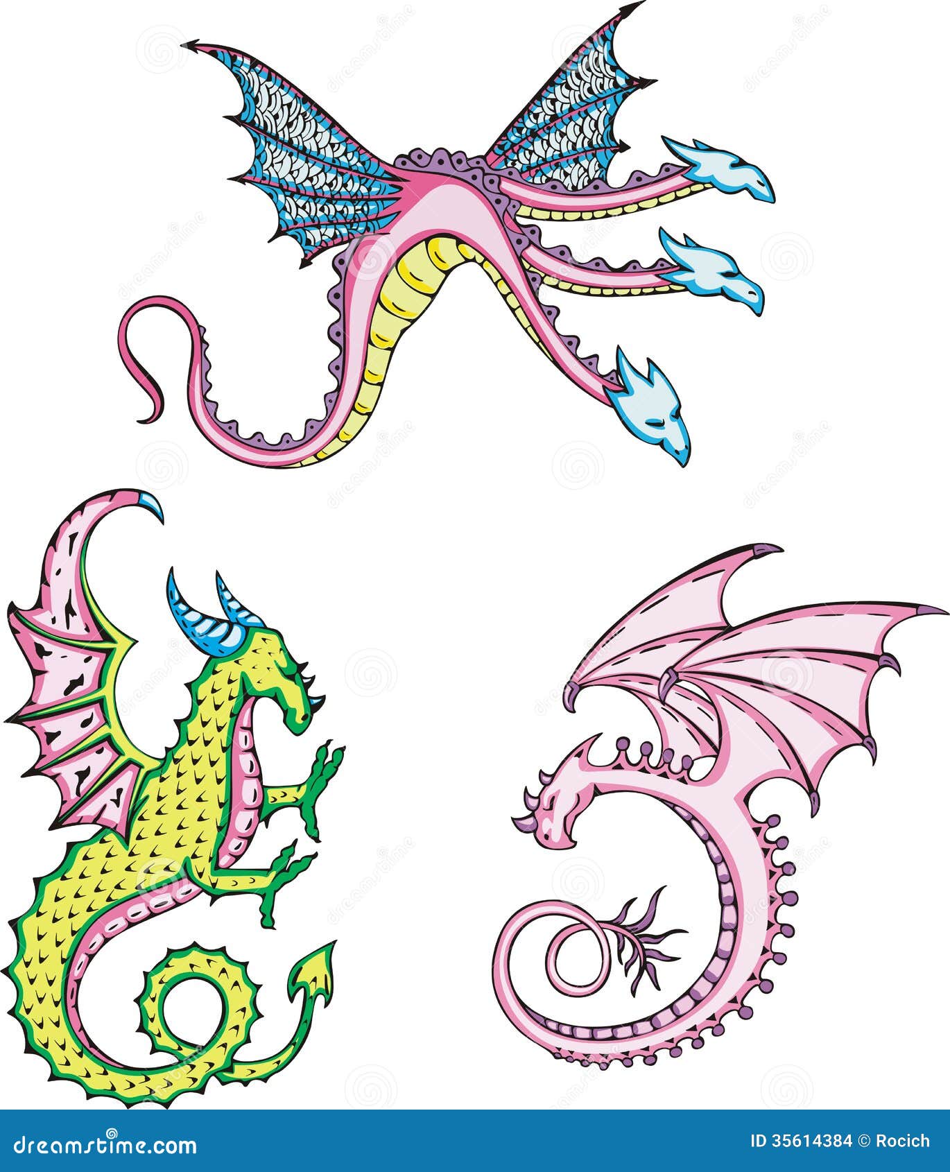 Three mythic dragons stock vector. Illustration of fantasy - 35614384
