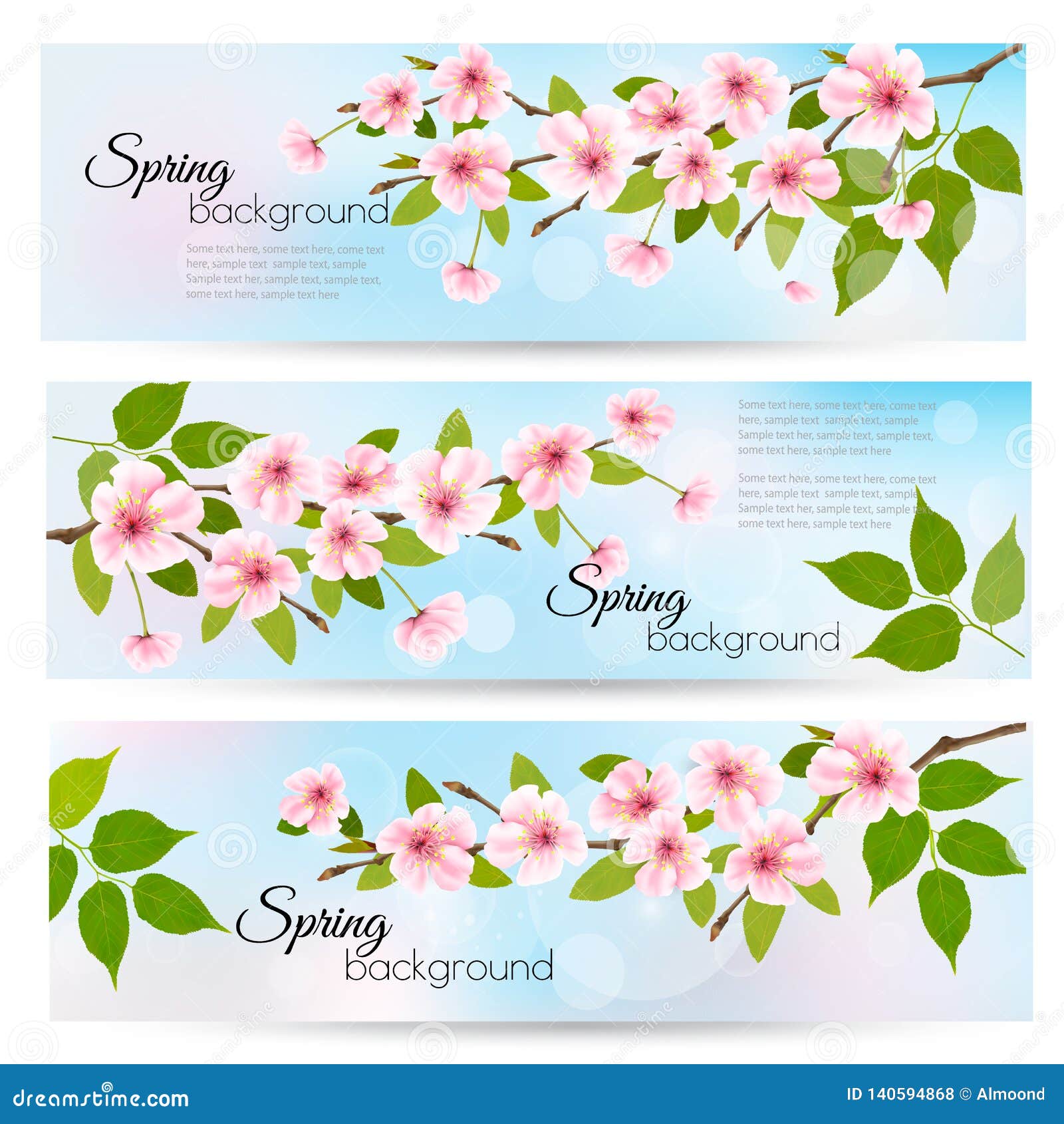 Three Nature Spring Banners with Blossoming Cherry. Stock Vector ...