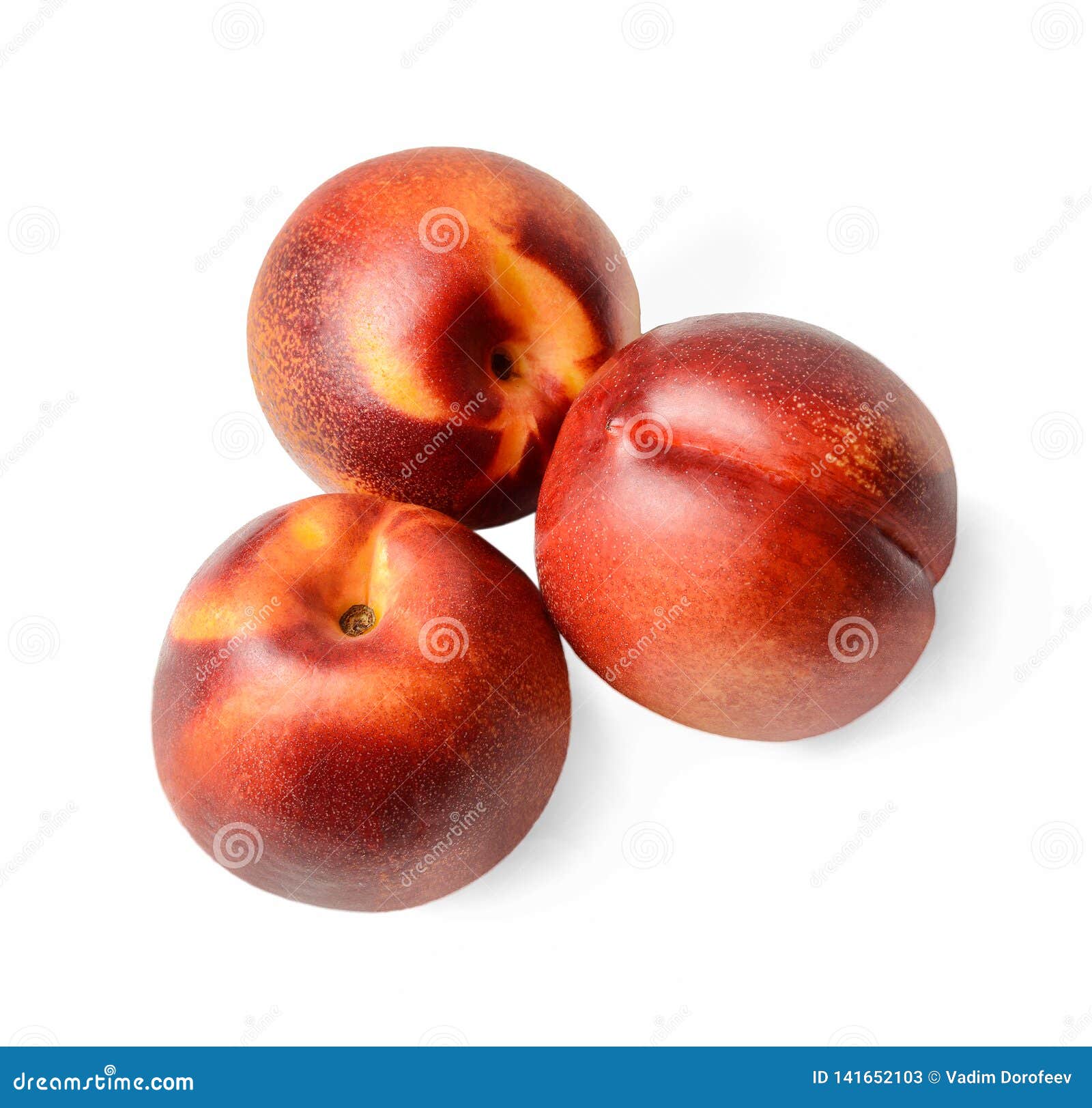 Three Nectarines on a White Isolated Background. Top View. Close-up ...