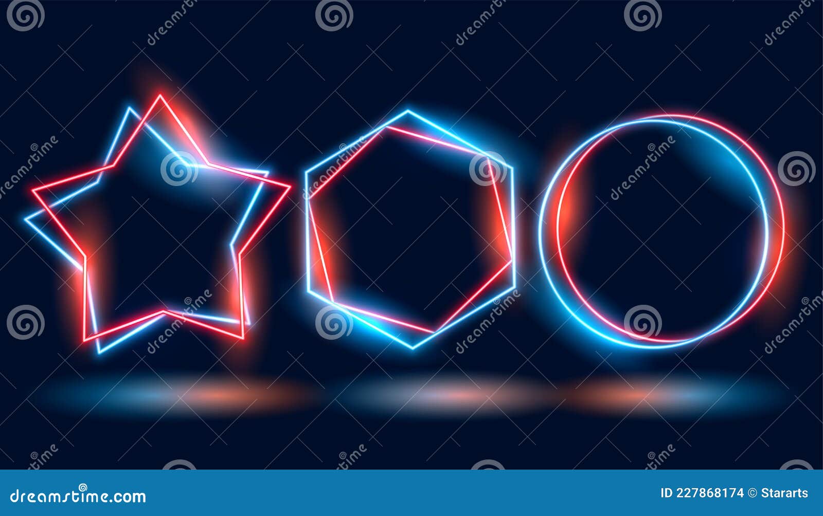 Three Neon Frames in Different Geometric Shapes Stock Vector ...