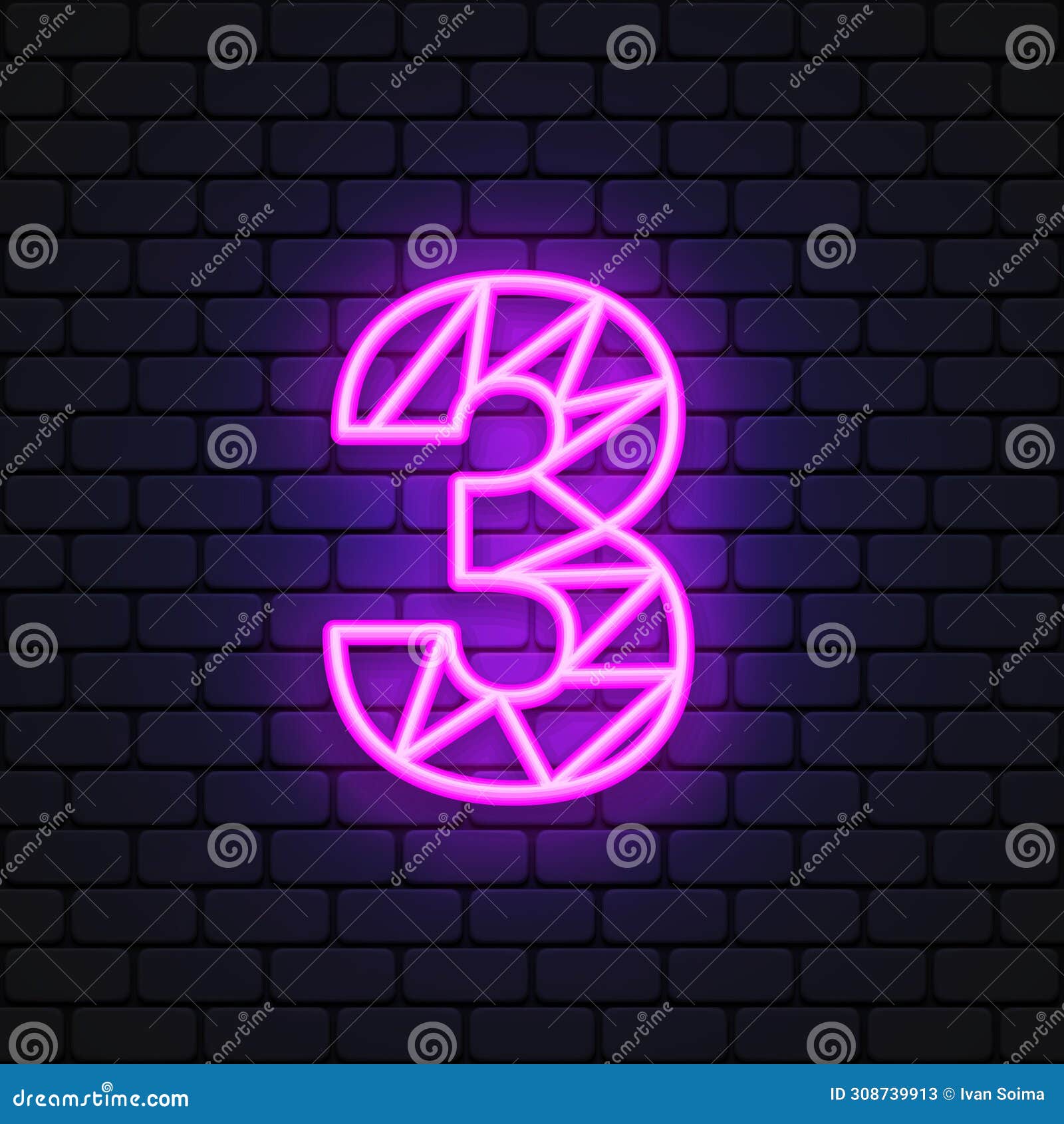 Three Neon Number in Retro Style on Light Background. Vector ...