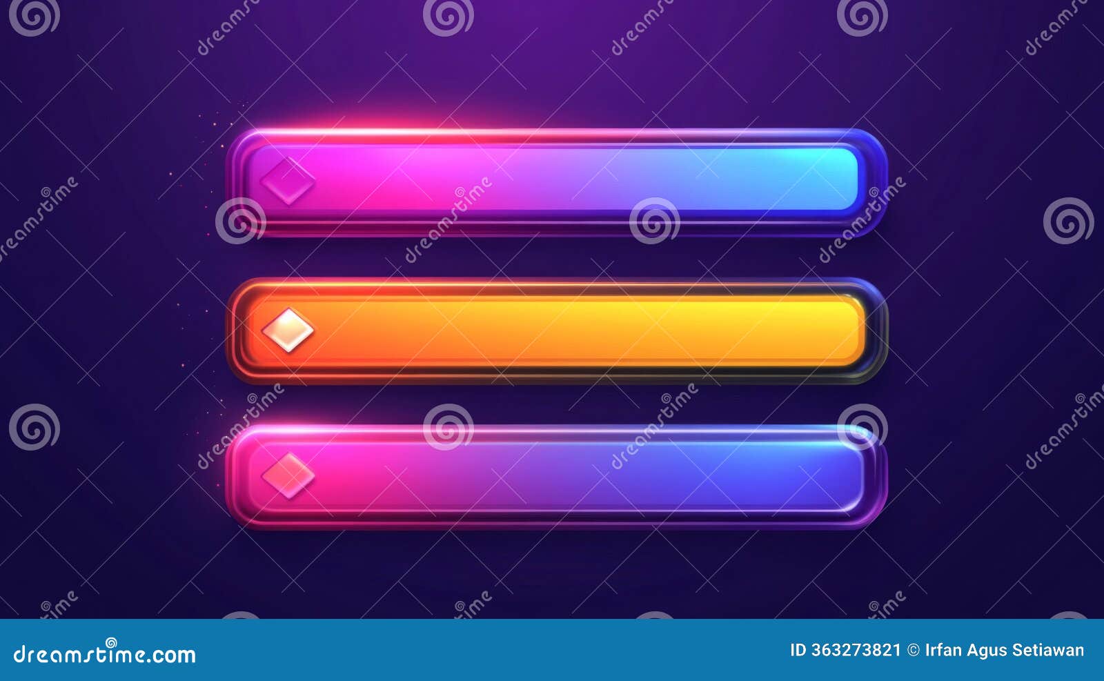 Three Neon Rectangular Buttons on a Dark Background for Game UI Design ...