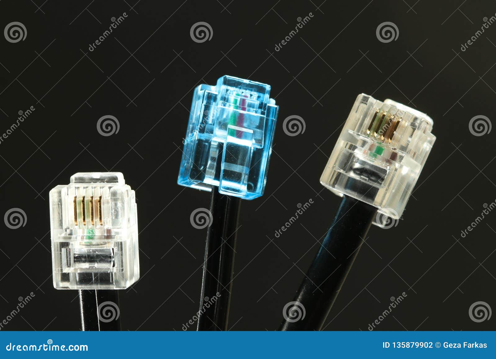 Three Network Cables with Connector on Black Stock Photo - Image of ...