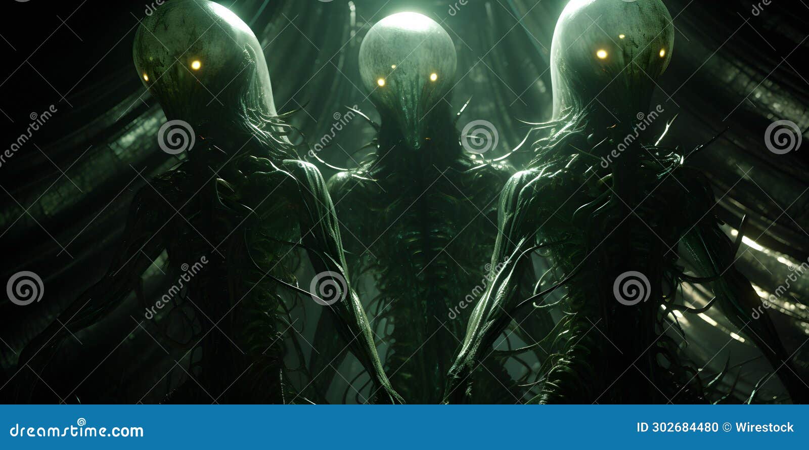 Three Nightmare Creatures Standing Side by Side in a Mysterious ...