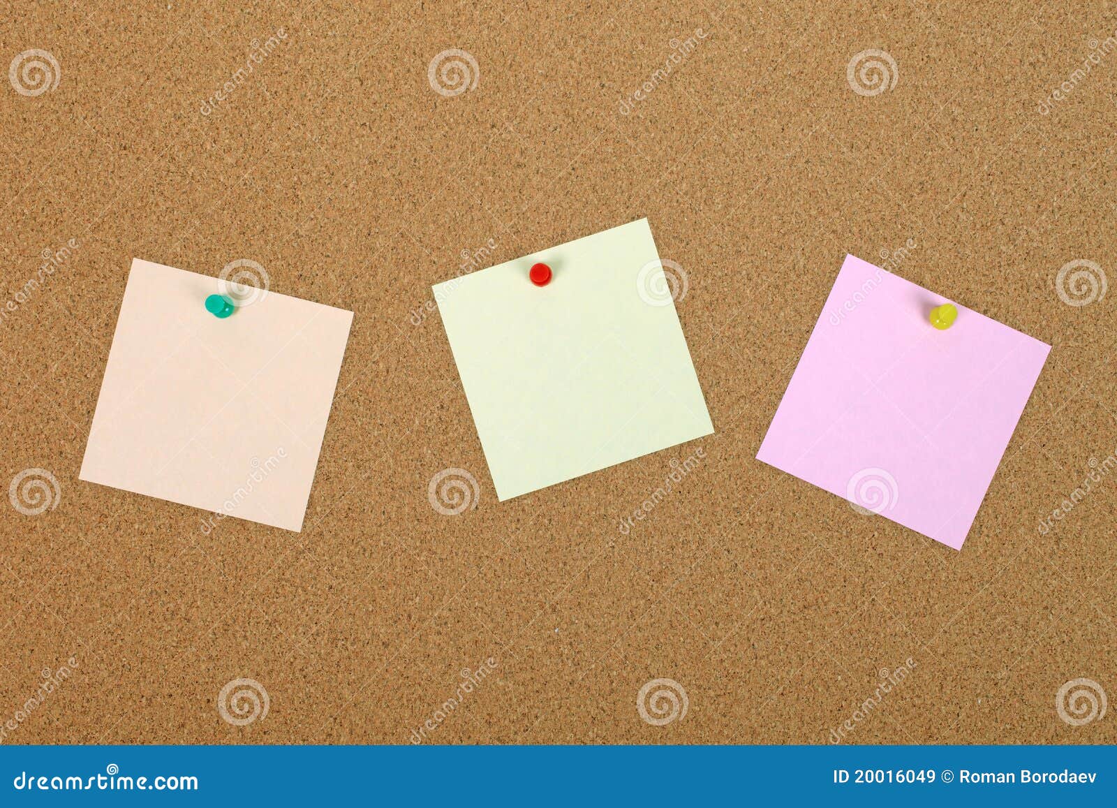 Three Note Paper on Bulletin Board. Stock Image - Image of adhesive ...