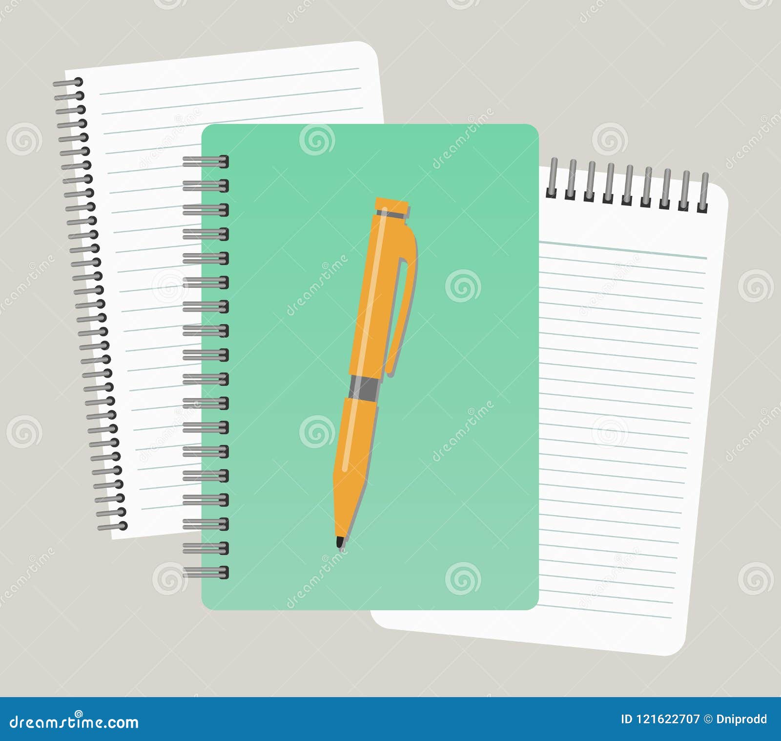 Three notepads and a pen stock vector. Illustration of notepad - 121622707