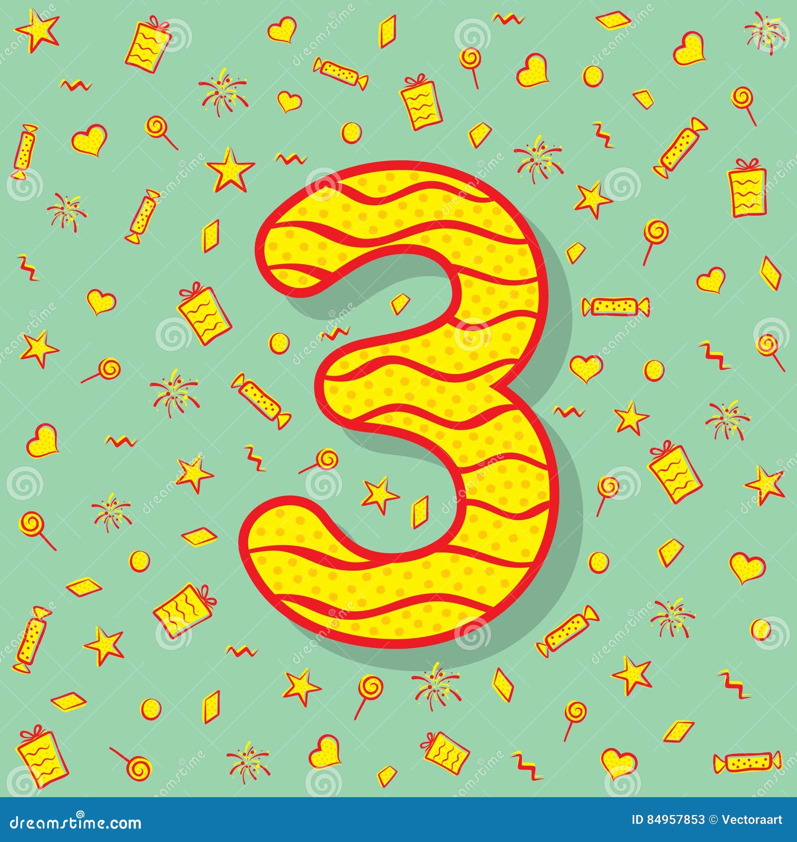 Three Number Birthday Greeting Design Stock Vector - Illustration of ...