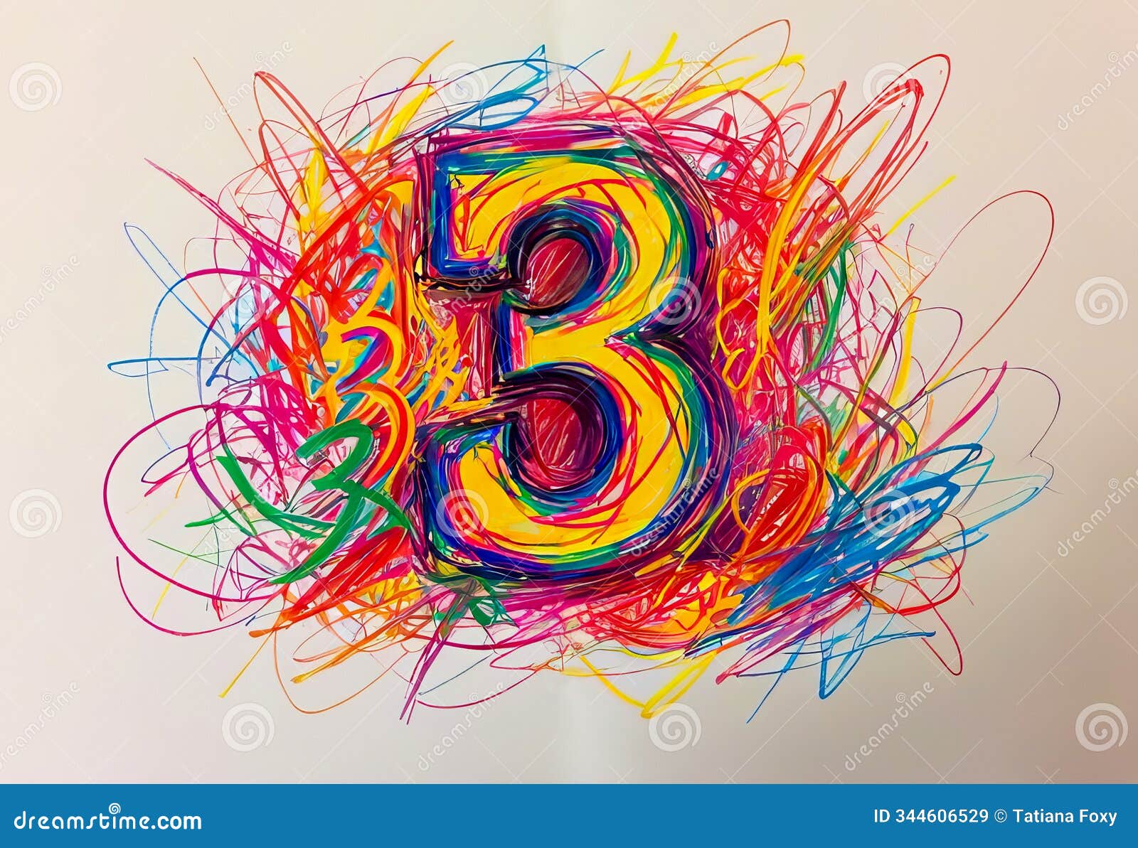 Three Number in Chaotic Wax Crayon Drawing Style Stock Image - Image of ...