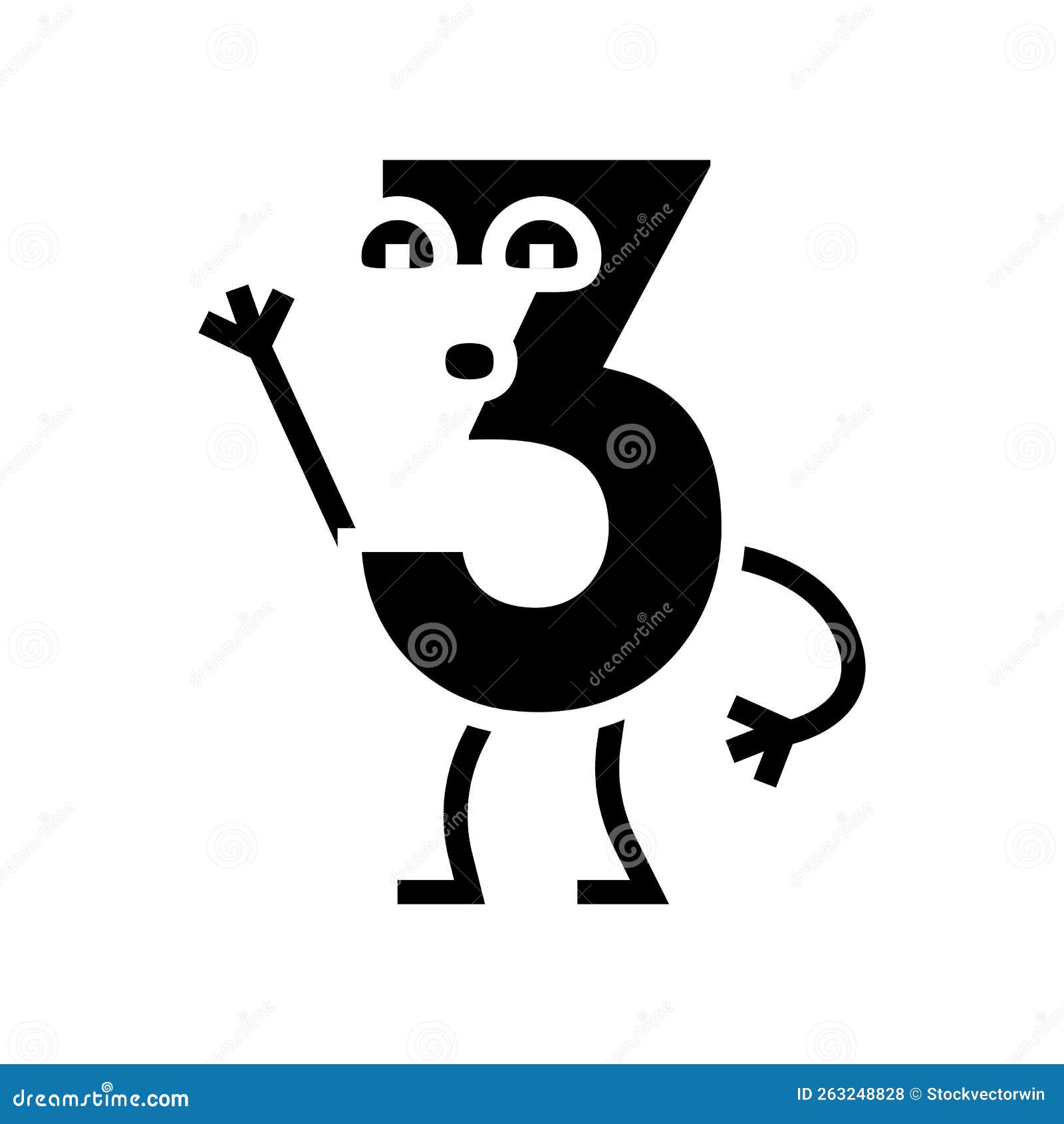 Three Number Character Glyph Icon Vector Illustration Stock ...