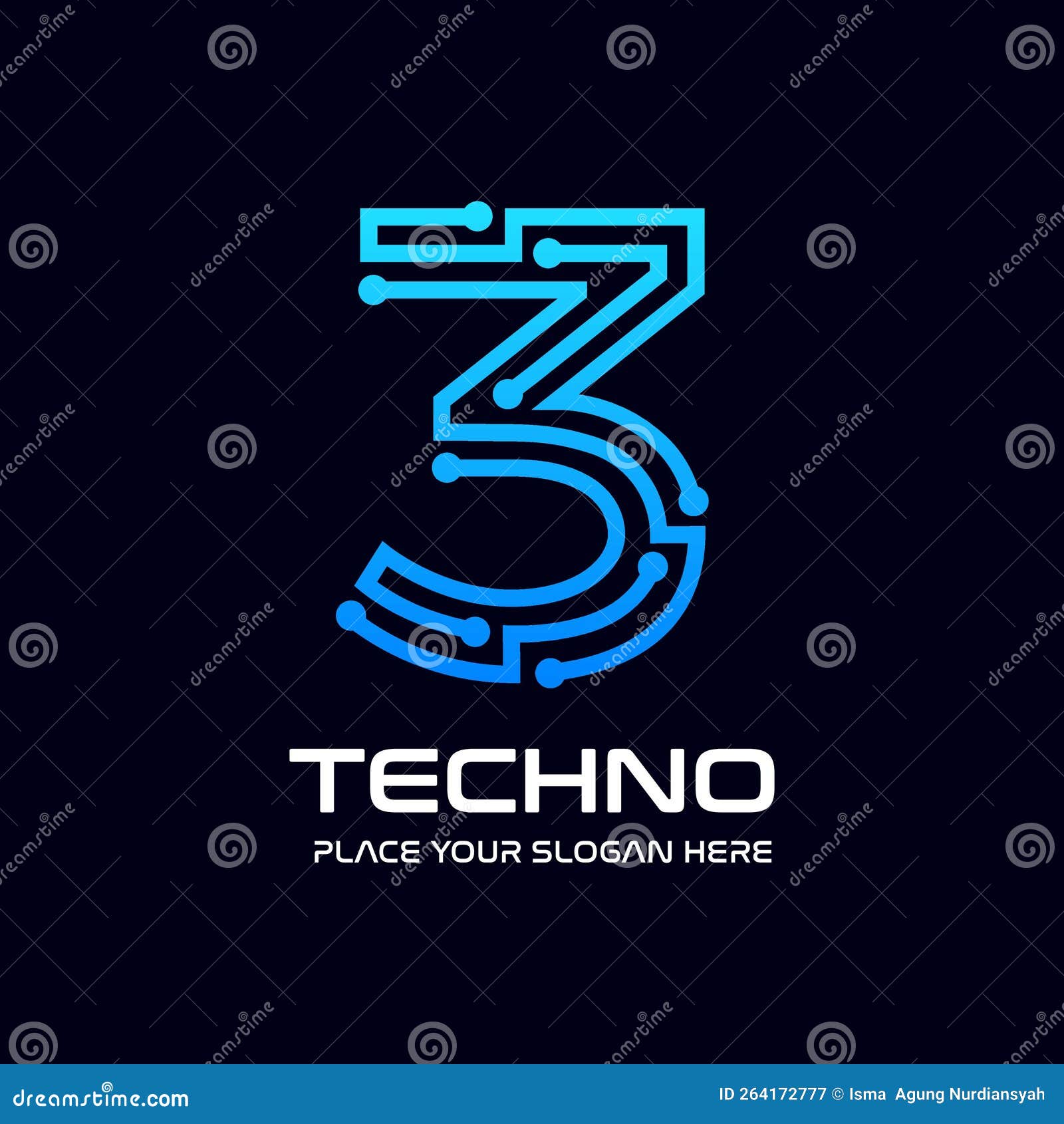 Three or 3 Number Technology Vector Logo Template Stock Vector ...