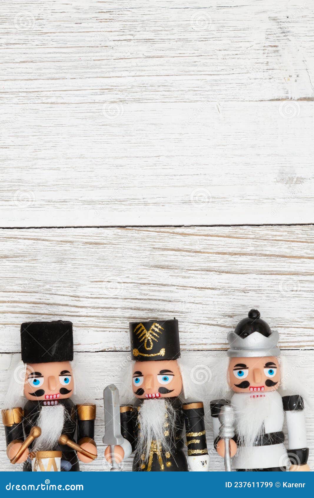 Three Nutcrackers Christmas Border with Weathered Wood Stock Image ...