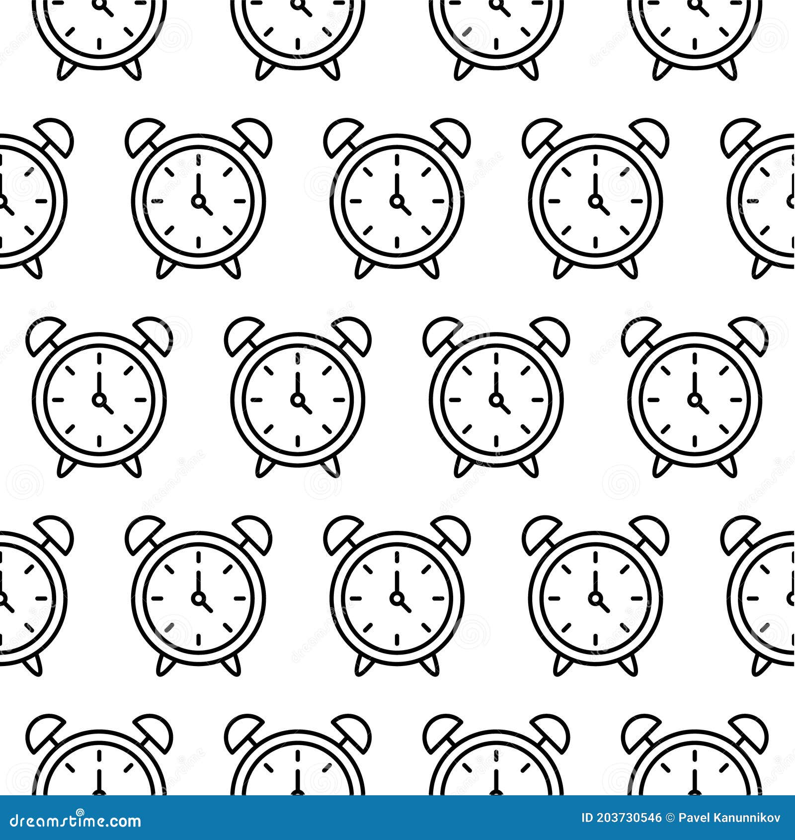 Three O Clock. White Clockface on Black Background. Seamless Pattern ...