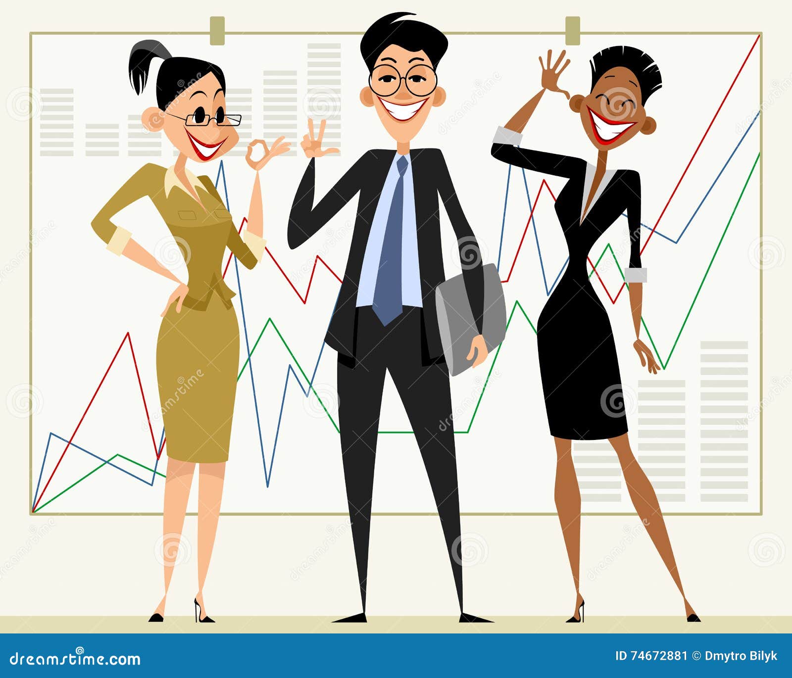 Three office workers stock vector. Illustration of smile - 74672881