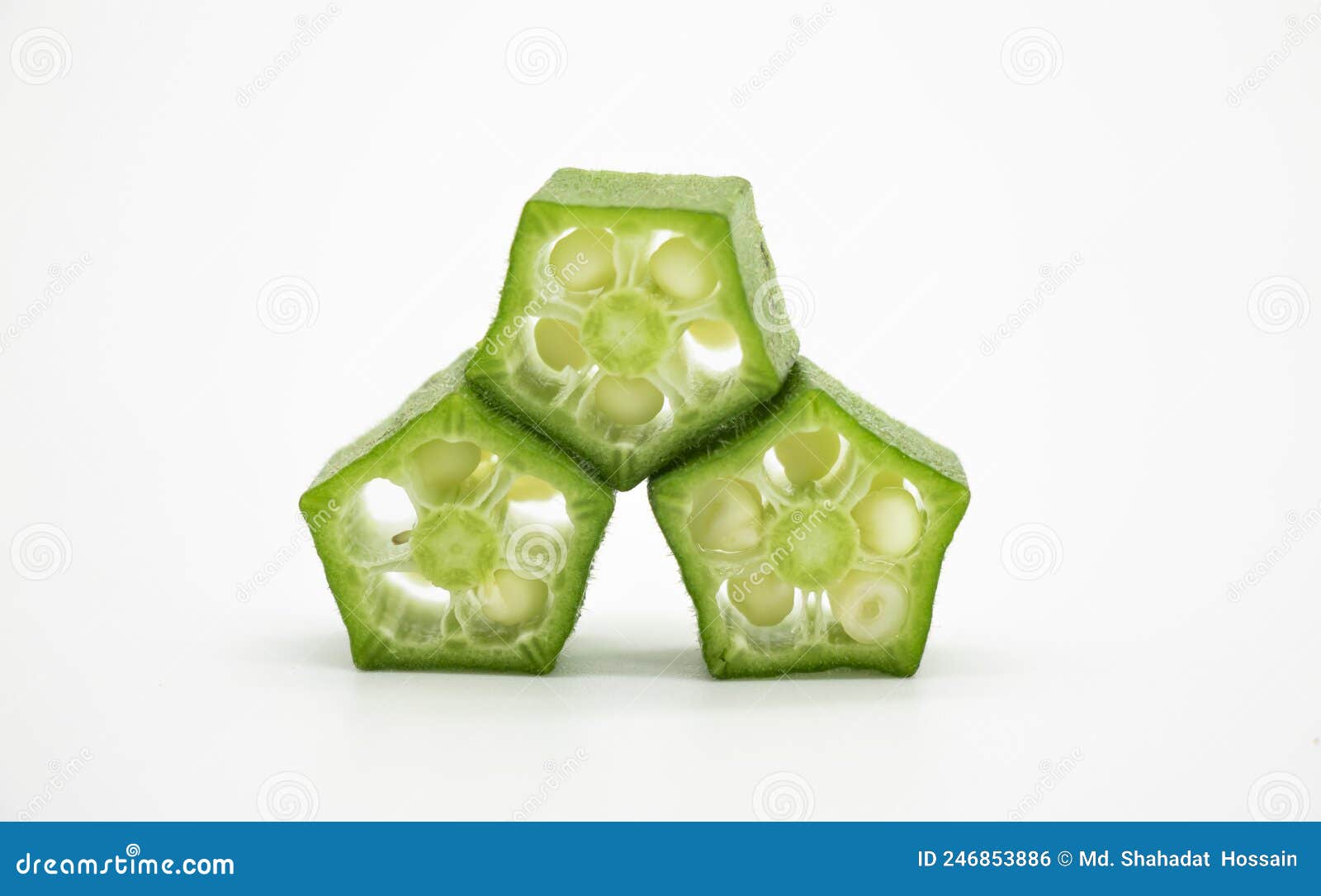 Three Okra Pieces Close-up View on White Background Stock Photo - Image ...