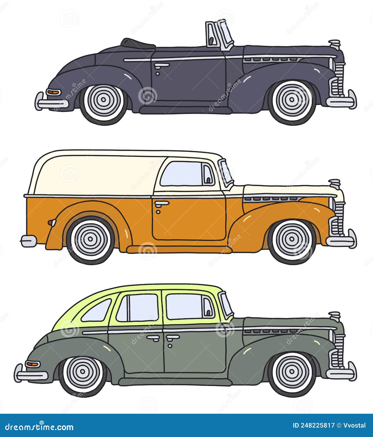 Three old american cars stock vector. Illustration of cars - 248225817
