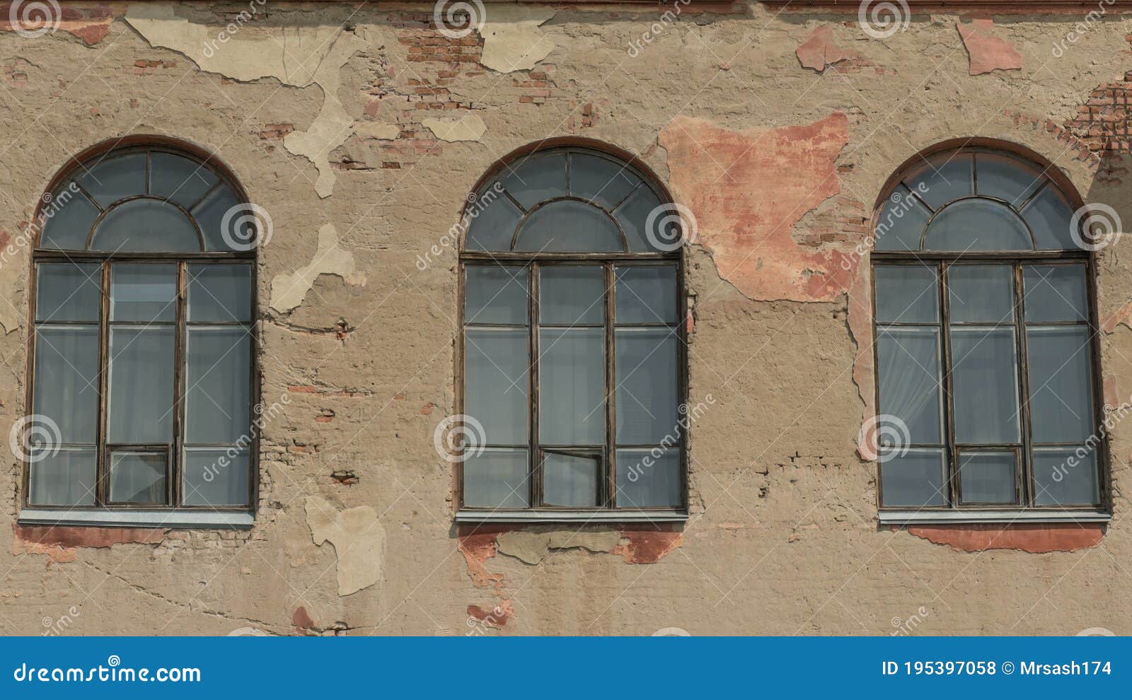 Three Old Arched Windows of Building Stock Photo - Image of church ...