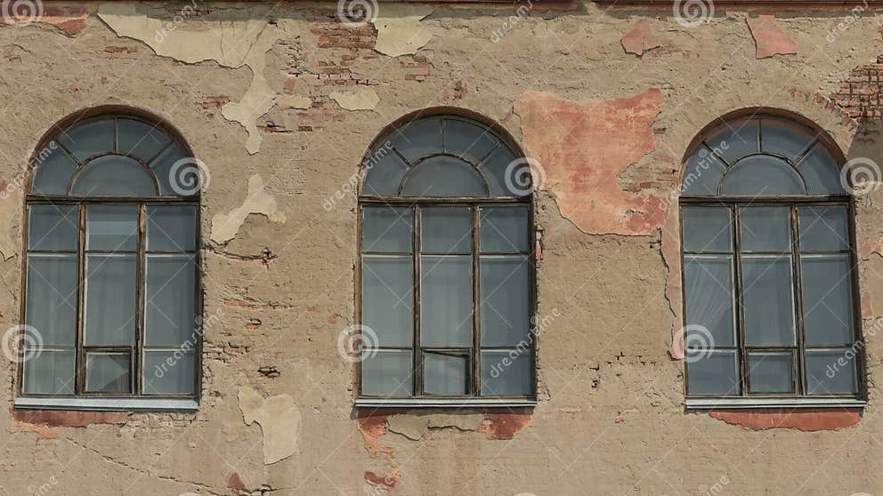 Three Old Arched Windows of Building Stock Photo - Image of church ...