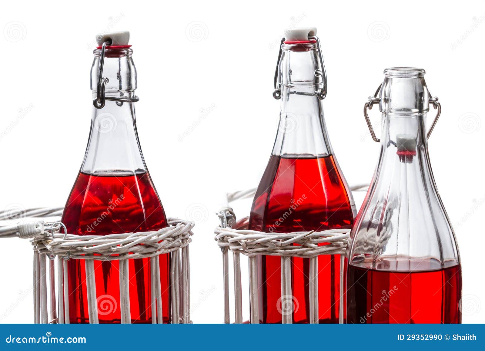 Three Old Bottles with Red Juice Stock Photo - Image of container ...