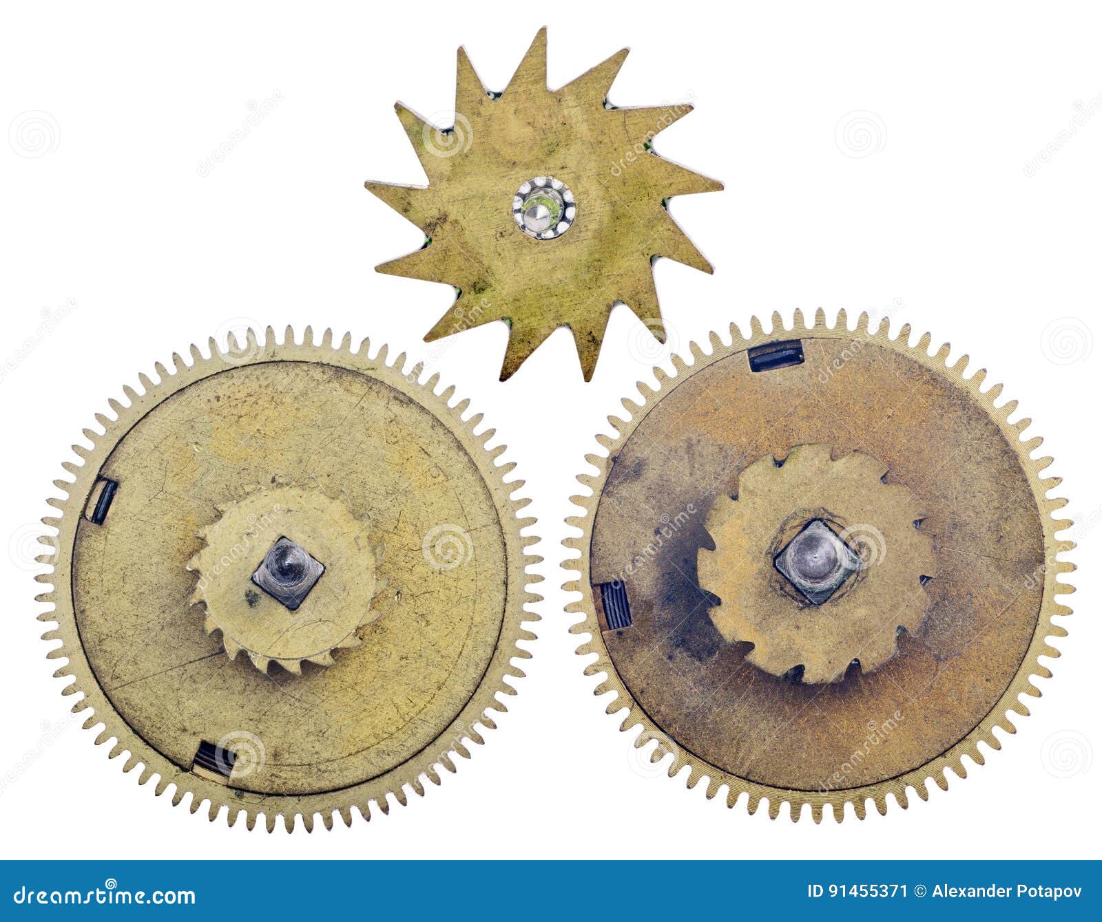 Three Old Brass Gears Isolated on White Stock Image - Image of isolated ...